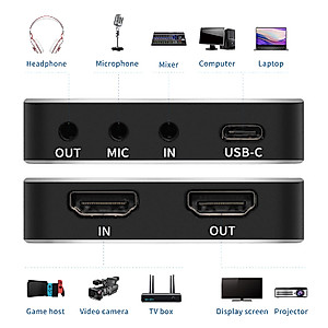 UNISHEEN USB 3.0 Game Capture Card 4K HDMI Video Adapter Card, Broadcast Live Stream and Record, HDMI to USB 3.0 Dongle HD 1080P Live Streaming Video Game Grabber Converter