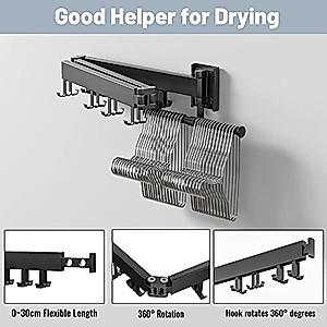 Zxlozxly Wall Mounted Clothes Hanger Rack, Black Retractable Clothes Drying Rack, Laundry Drying Rack, Collapsible (Tri-Fold), Clothes Drying Rack for Laundry Balcony Bedroom