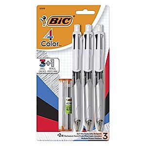 Bic Corporation MMLP31AST 4-color 3 + 1 Ballpoint Pen And Pencil, Medium, 1 Mm, Assorted Ink, 3/pk