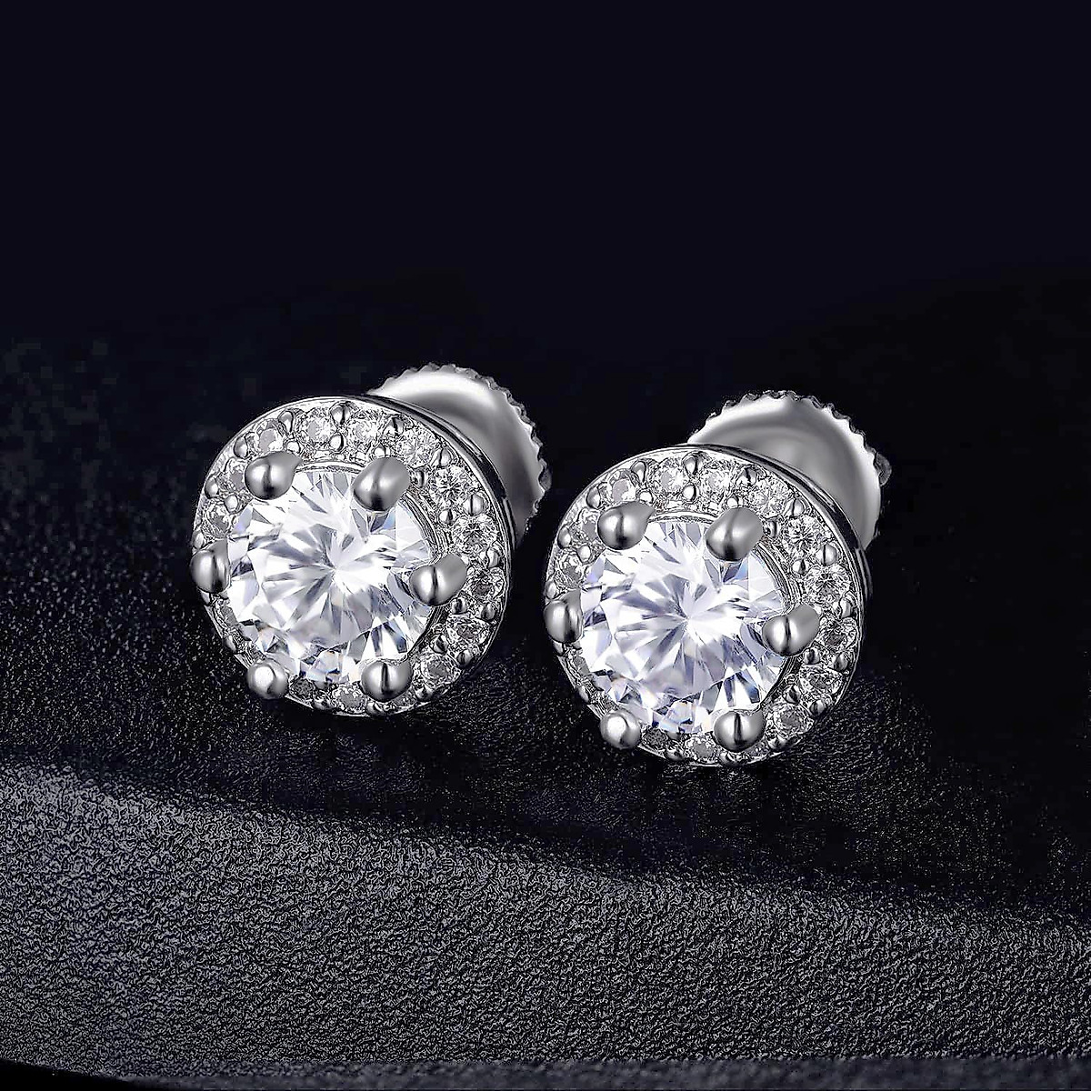 Cubic Zirconia Halo Earrings for Women Men 18K White Gold Plated Simulated Diamond Hypoallergenic for Sensitve Ears Piercing CZ Studs
