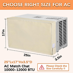 25"Lx17"Hx3.5" Indoor Air Conditioner Cover for Window Units, 3 Layers Insulation AC Cover for Inside Wall Unit with Aluminum Foil and 2mm Foam, Windproof Window Air Conditioner Cover Inside, Beige