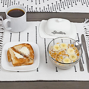 AuldHome Farmhouse White Butter Dish, Vintage Style Enamelware Butter Dish with Cover