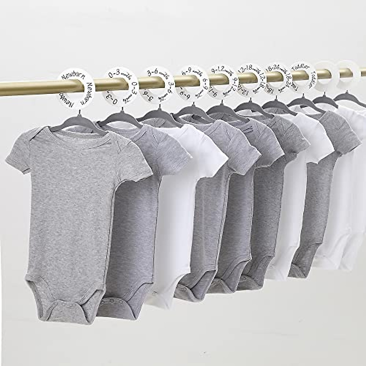 Baby Closet Dividers - Set of 10 from Newborn to Toddler and 2 Blanks with Colored Box,Baby Size Divider Fits 1.65" Rod- [White Unisex]