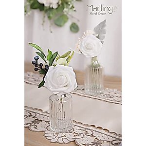 MACTING White Artificial Flowers 30pcs Real Touch Faux Flower Foam Fake Roses with Stems for DIY Wedding Bouquets Centerpieces Floral Arrangements Party Tables Home Decorations