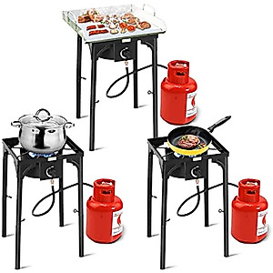 Goplus Outdoor Camping Stove, Single Burner Propane Gas Cooker w/Detachable Legs & 0-20 PSI Regulator & CSA Approval for Camp Paito RV, Cast Iron, 100,000-BTU