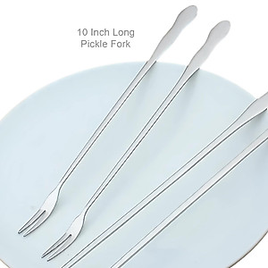 10 Inches Long Pickle Fork, 5 Pcs Long Handle Olive Fork, Stainless Steel Cocktail Forks, Pickle Grabber, Pickle Picker, 2 Prong Dessert Forks, Fruit Fork