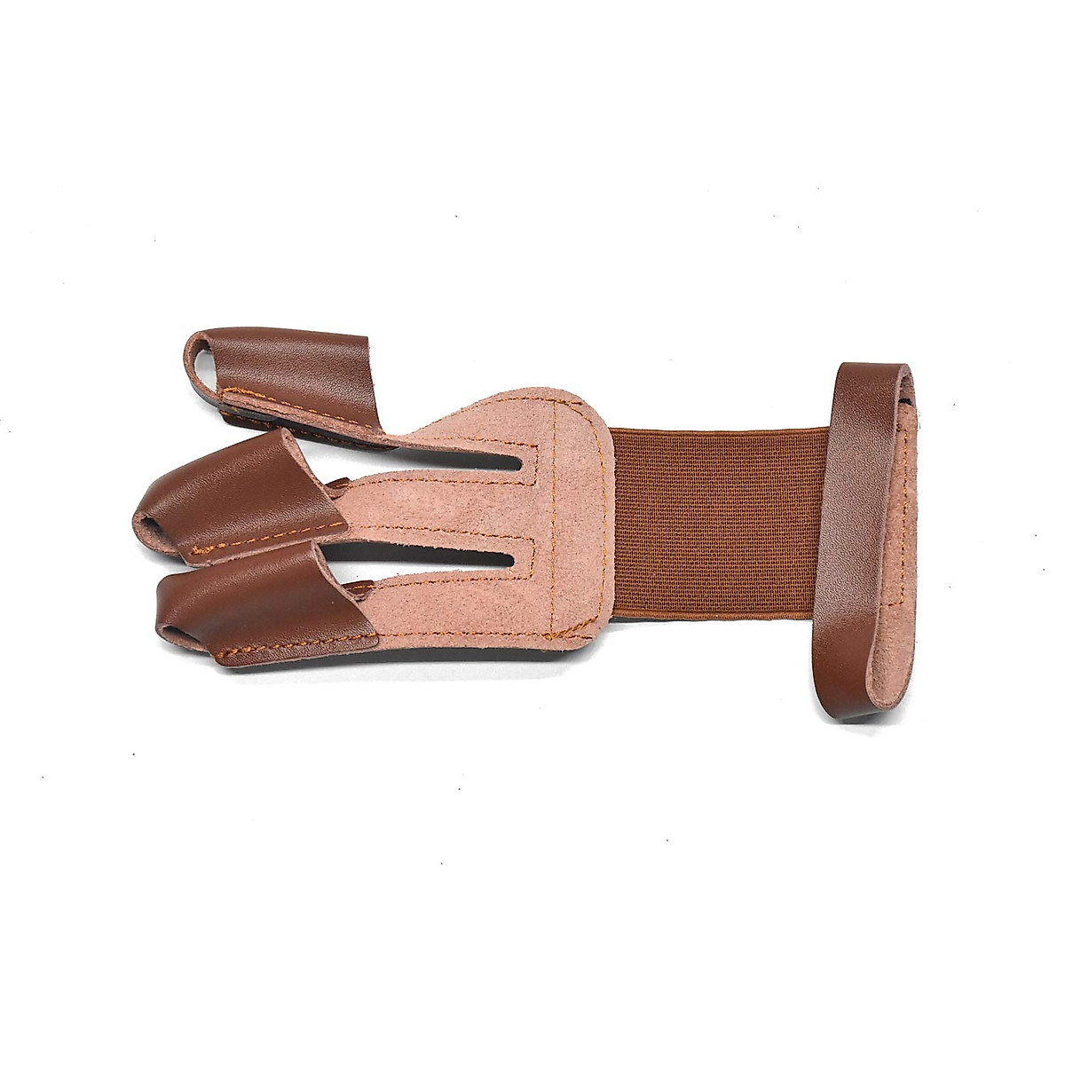Windfulogo Leather Archery Hand Glove Finger Tab Hand Guard Protector Long Bow for Right Hand 3 Fingers Brown