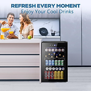 Joy Pebble Beverage Refrigerator Cooler 4.4 Cu.Ft,145 Can Mini Fridge with Glass Door for Beer Soda Wine,Drink Drink Fridge with Adjustable Thermostat,Beverage Fridge for Bar Home Office