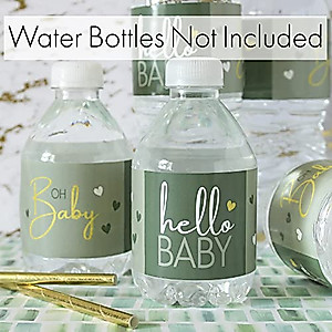 Green and Gold Baby Shower Water Bottle Labels - Greenery Sweet Baby Waterproof Wrappers - 24 Stickers
