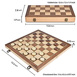 AMEROUS 15 Inches Wooden Chess & Checkers Set with Upgraded Weighted Chess Pieces - 2 Extra Queen -24 Cherkers Pieces -Instruction -Chessmen Storage Slots, Classic 2 in 1 Board Games