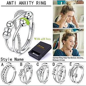 Imortaluck Anti Anxiety Ring for Women Men, Fidget Spinner Band Unisex Adjustable Stacking Spinning Ring Jewelry Gifts for Girls