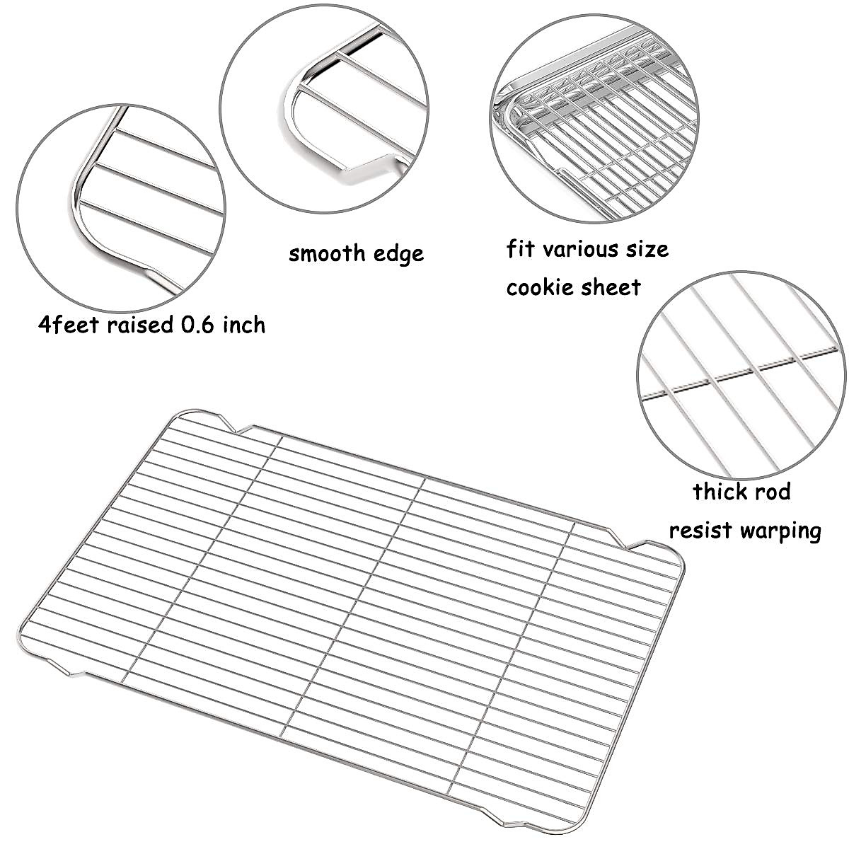 Zacfton Cooling Rack Set of 3, Baking Rack Stainless Steel Wire Rack for Baking Cooking Roasting Grilling Cooling, 15” x 11” x 0.5” Wire Racks, Fit Various Size Cookie Sheets Oven