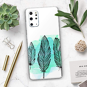DesignSkinz Pen & Watercolor Feathers Protective Vinyl Decal Wrap Skin Cover Compatible with The Samsung Galaxy S20 (Screen Trim & Back Glass Skin)