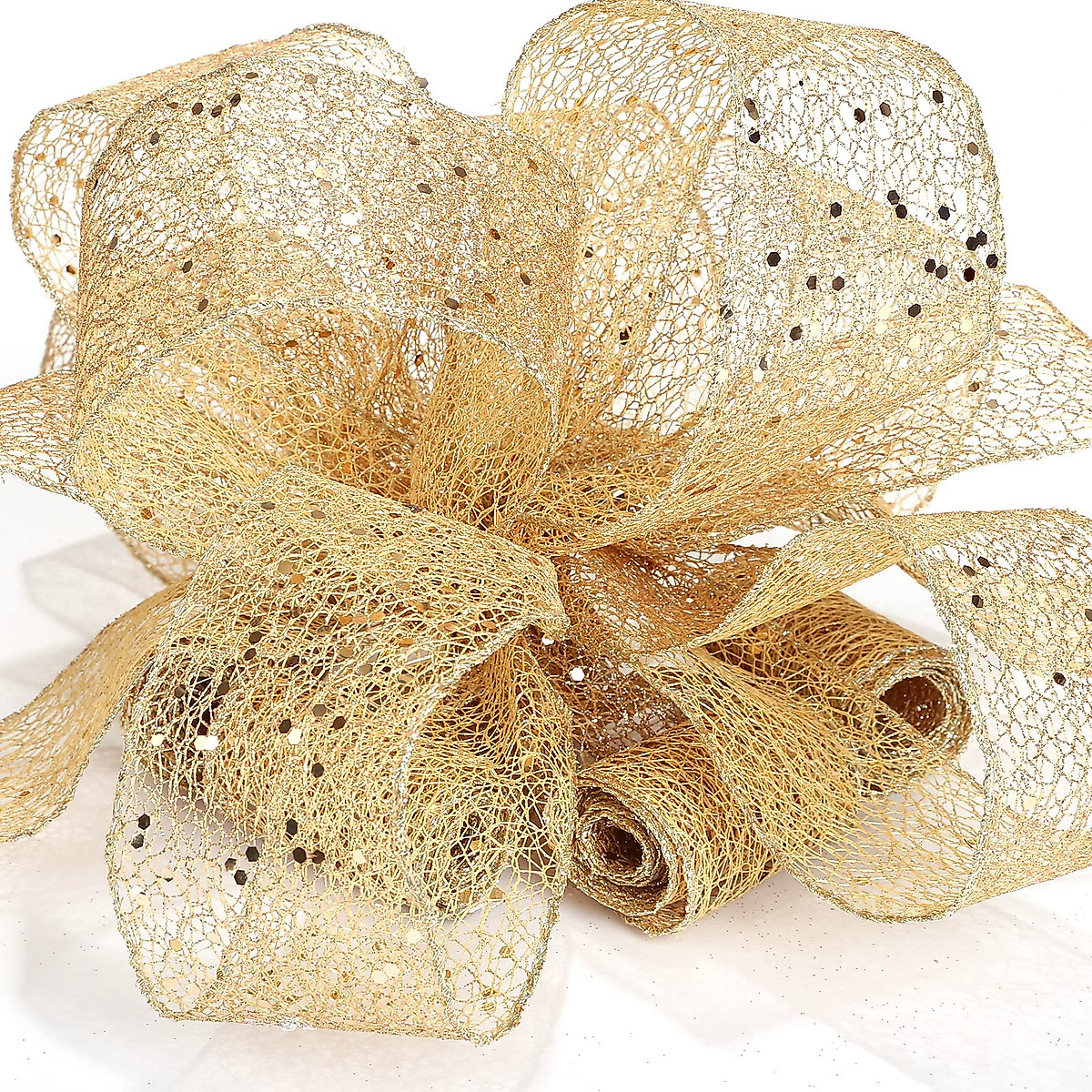 GWHOLE Christmas Tree Toppers Large Gold Xmas Tree Ribbon Bows House Decoration Supplies for Christmas Tree Decorating with Streamers, 12 inch (Gold)