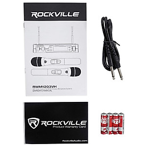 NYC Acoustics X-Tower Dual 4" Bluetooth Speaker w/Sound Activated LED's+Remote Bundle with Rockville RWM1203VH VHF Wireless Dual Handheld Microphone System/Digital Display
