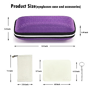 LRZCGB Zipper Eyeglasses Case, Honeycomb Glasses Sunglasses Case Box Protector for Men & Women or Children(Purple)