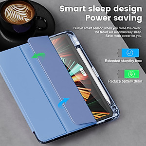 INFILAND Compatible with iPad Pro 11 inch Case (4th,3rd,2nd &1st Gen) 2022/2021/2020/2018, Crystal Clear Both Back & Frame Anti-Yellowing, Pencil Holder, Blue