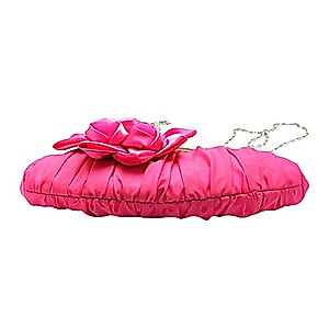 Genda 2Archer Embellish Sheer Chiffon Exterior Big Floral Party Clutch Evening Handbag (Hot Pink)