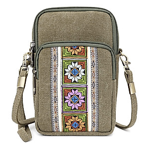 SILKAREA Women Canvas Cell Phone Purse Crossbody Bag Embroidered Small Shoulder Bags Handbags Credit Card Wallet Pouch