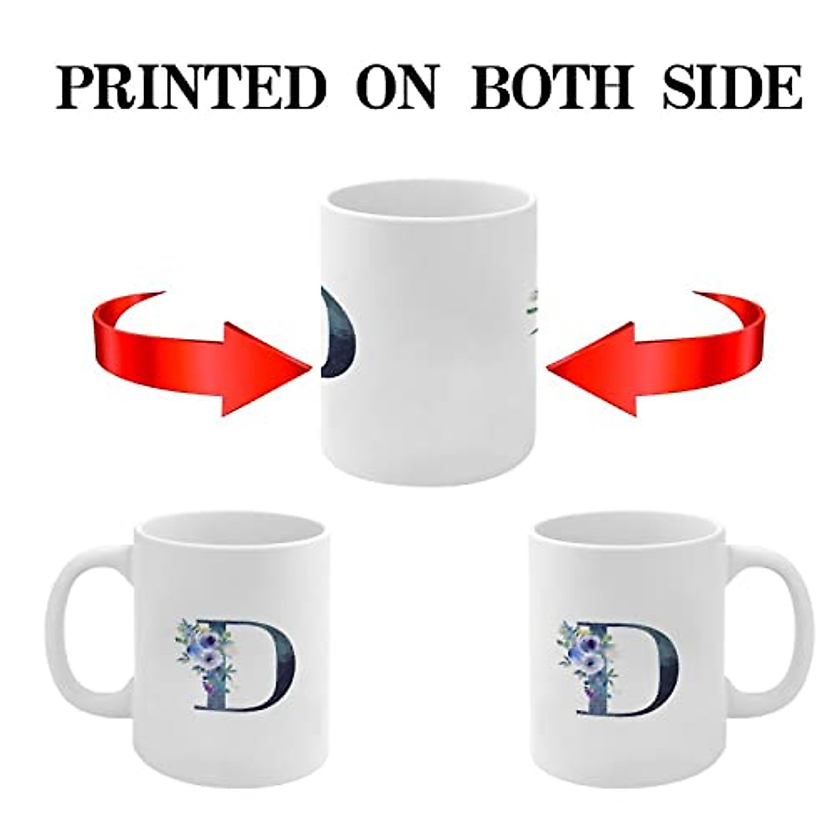 Floral Monogram Letter D Blue Ink Word Ceramic Mugs Coffee Mug Alphabet Letter Mockup Mug White Cup Mock Up Tea Mug Secret Santa Gift Christmas Eve 11oz