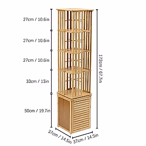 SHOUMANUAL Bamboo Rotating Bookshelf, 6-Tier Bookcase with Storage Cabinet & Doors, 360° Revolving Narrow Storage Display Rack Standing Shelves for Living Room Study Room Office, Natural
