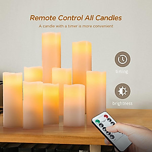 Hausware Flameless Candles Battery Operated Candles H 4" 5" 6" 7" 8" 9" Real Wax Pillar Flickering Candles LED Flameless Candles with Remote and Timer Control Set of 9 (Ivory Color)