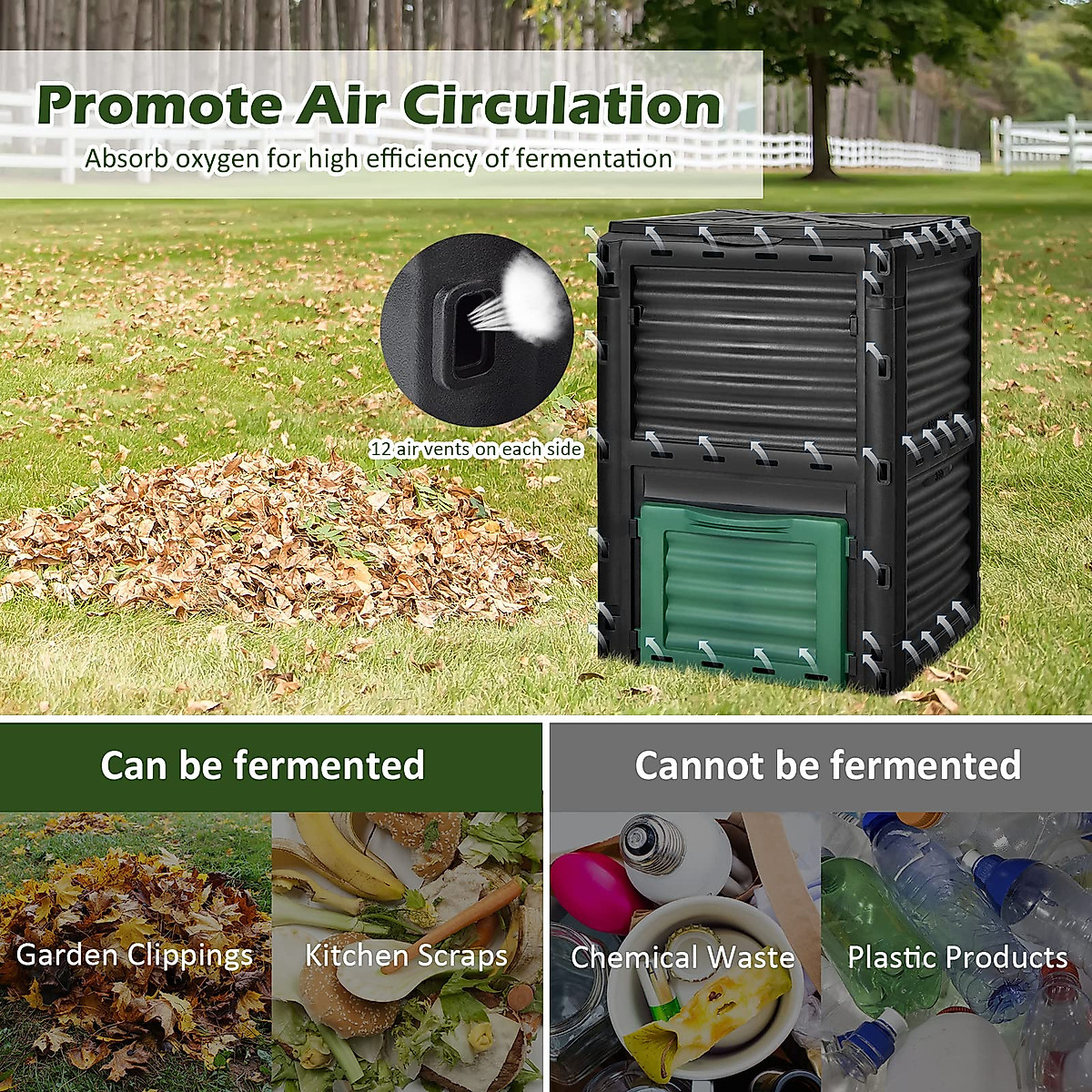 IRONMAX Garden Compost Bin, Outdoor 80 Gallon (300L) Composter, BPA Free Material & Easy Assembly, Composting Barrel for Fast Creation of Fertile Soil