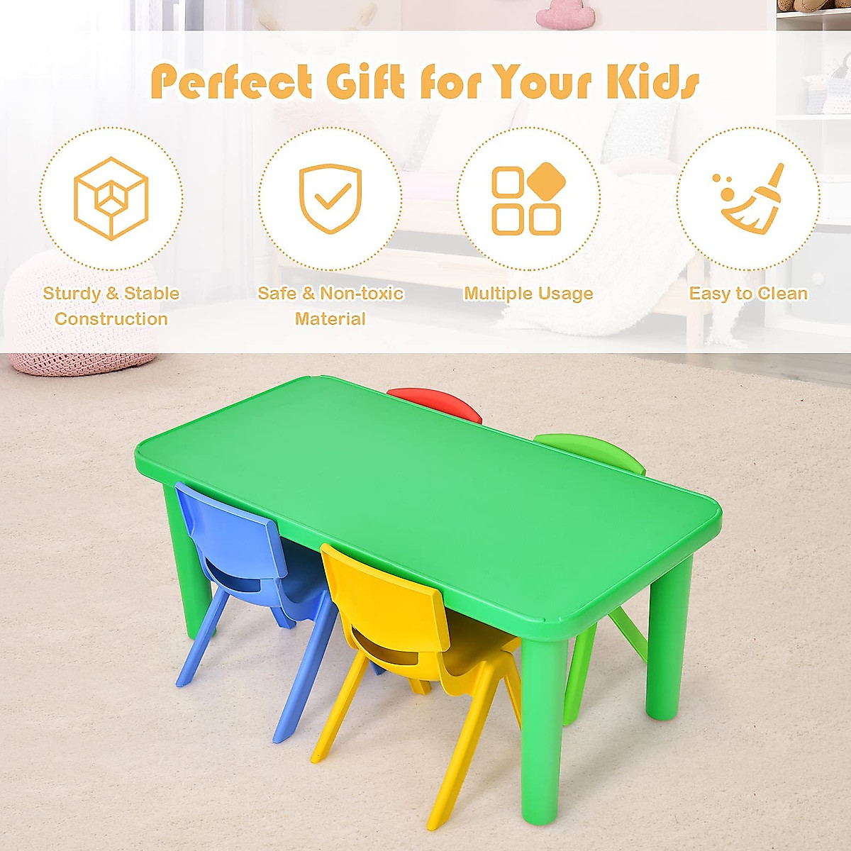 KOTEK Rectangular Kids Activity Table, Lightweight Plastic Table for Art, Craft, Homework, Snack Time, Square Children Table for Playroom, Daycare, Preschool (Green)