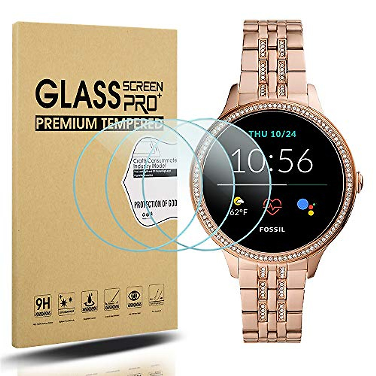 Suoman 3-Pack for NEW Fossil Women's Gen 5E 42mm Screen Protector, 2.5D 9H Hardness Tempered Glass Screen Protector for Fossil Women's Gen 5E 42mm Smartwatch