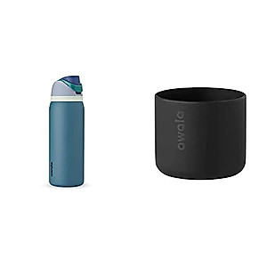 Owala FreeSip Insulated Stainless Steel Water Bottle with Straw & Silicone Water Bottle Boot, Anti-Slip Protective Sleeve Cover for 32-oz FreeSip, Twist, and Flip Stainless Steel Water Bottles, Black