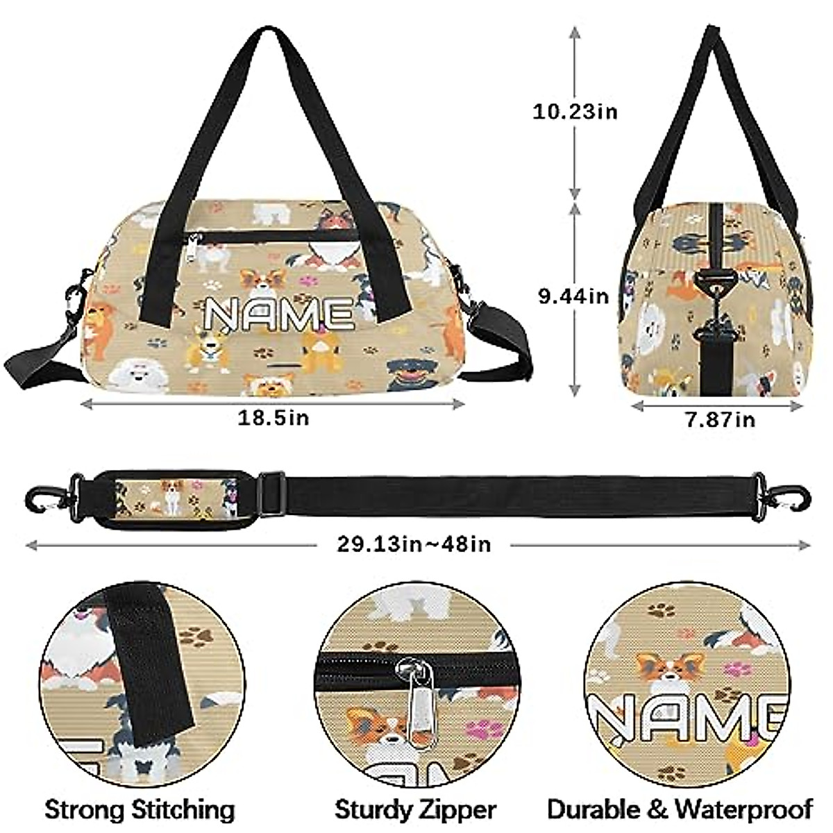 Custom Duffel Bag for Kids Dog Paw Print Stripe Personalized Sports Tote Gym Bag for Teens Boys & Girls Waterproof Weekender Carry Shoulder Travel Bag School Dance Ballet Practice Bag