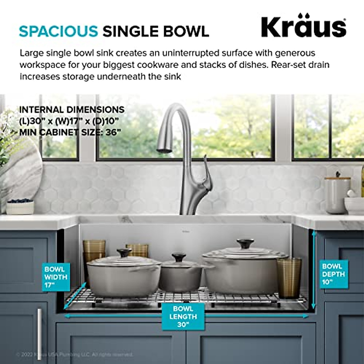 Kraus KHU100-32 Standart PRO 16 Gauge Undermount Single Bowl Stainless Steel Kitchen Sink, 32 Inch