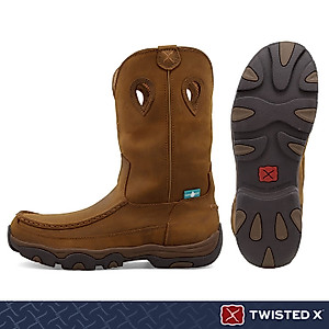 Twisted X Men’s Pull-On Hiking Boots - Handcrafted with Full-Grain Leather Vamp and 11” Shaft, Rubber Outsoles, ReinforcedPull-Holes, and EVA Midsoles, Distressed Saddle & Saddle, 9.5 (M)