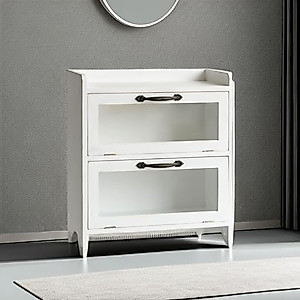 COLLECTIVE HOME - 2 Tiered Storage Cabinet, Countertop Cabinet, Wood Organizer for Kitchen Living Room Bedroom Office, 15.75 x 14.5 x 6.5 (no Pattern, Double Door, White)