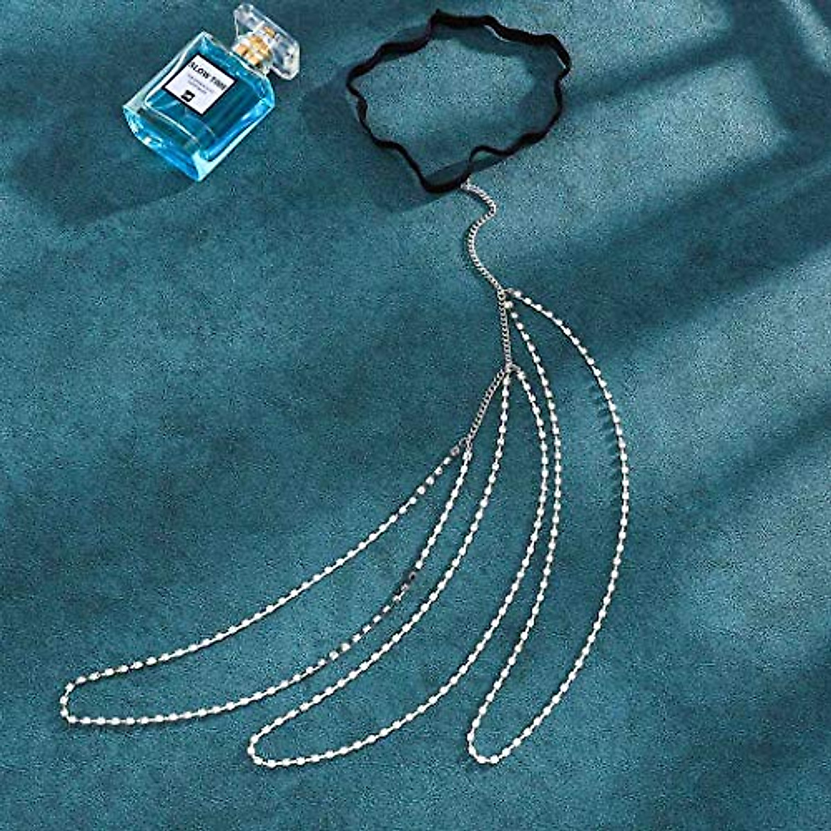 Dresbe Layered Rhinestone Thigh Chain Silver Sparkly Leg Chains Elastic Body Jewelry Accessories for Women