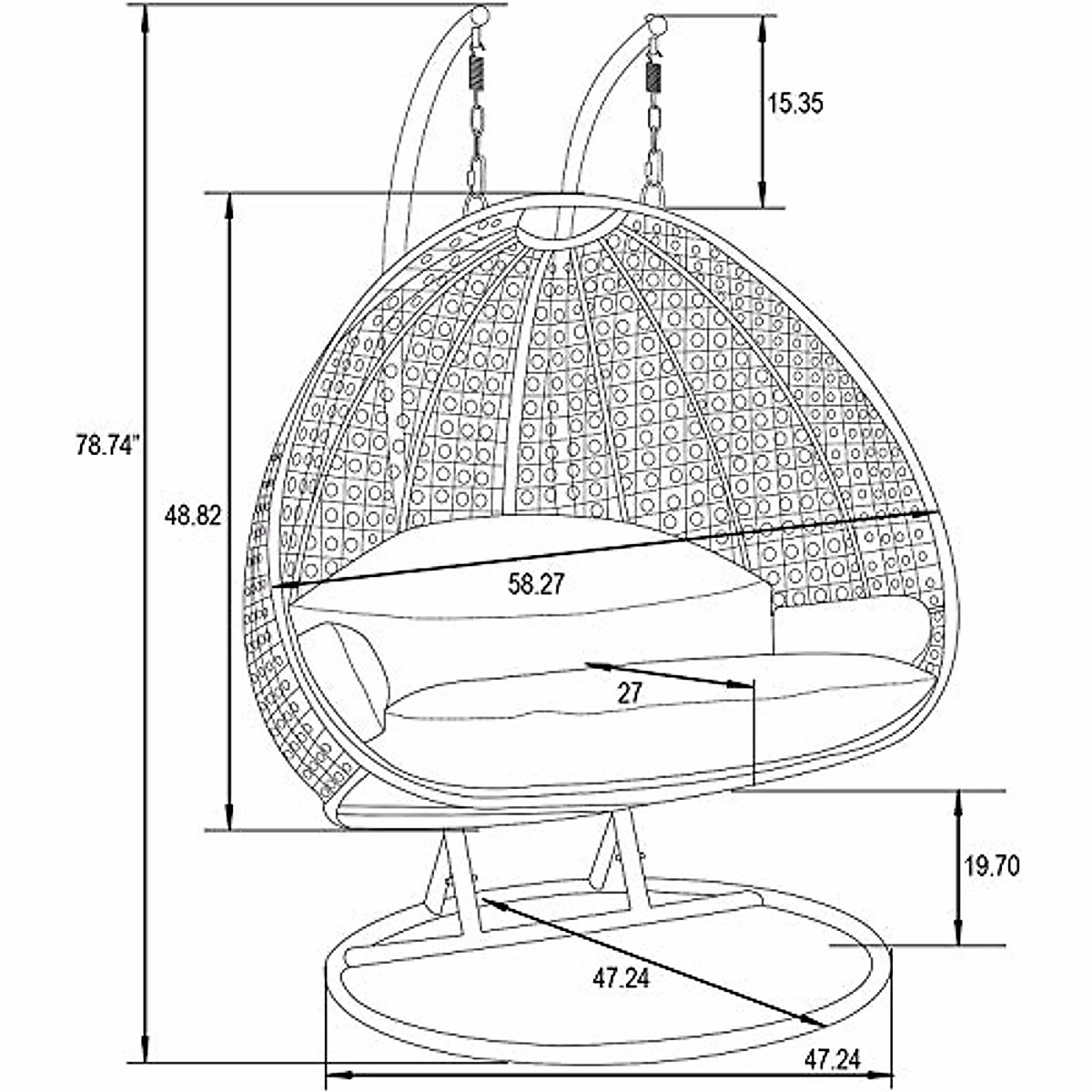 Island Gale Luxury 2 Person Outdoor Patio Hanging Wicker Swing Chair ( X-Large, Latte Rattan/Latte Cushion)