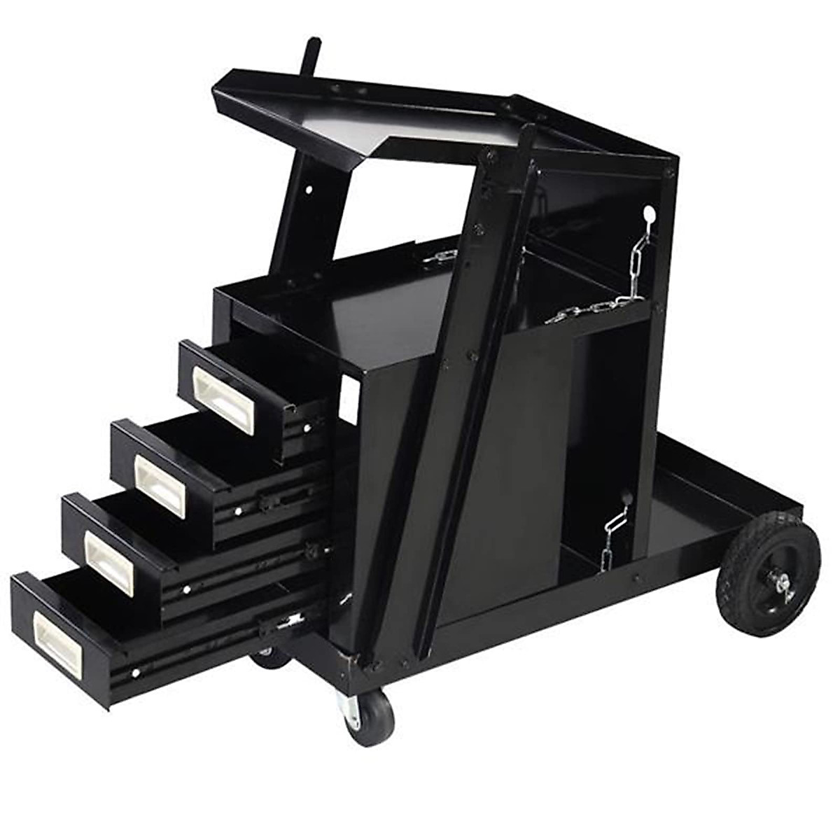 Rolling Welding Cart with 4 Drawers,MIG TIG ARC Plasma Cutter Machine Heavy Duty Welding Welder Cart with Tank Storage & 2 Cable Hooks & Safety Chain,100 Lbs Capacity