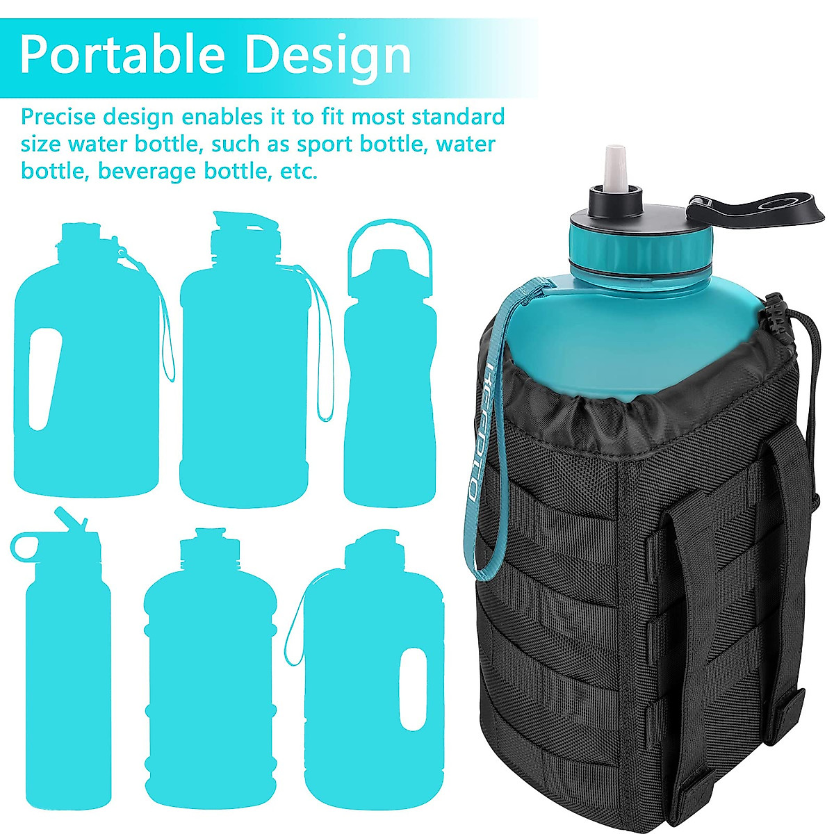 Xxerciz Water Bottle Holder Molle Pouch, Tactical Pouches Water Bottle Carrier Sports Water Bottles Pouch Bag for Walking, with Drawstring Open Top & Mesh Bottom