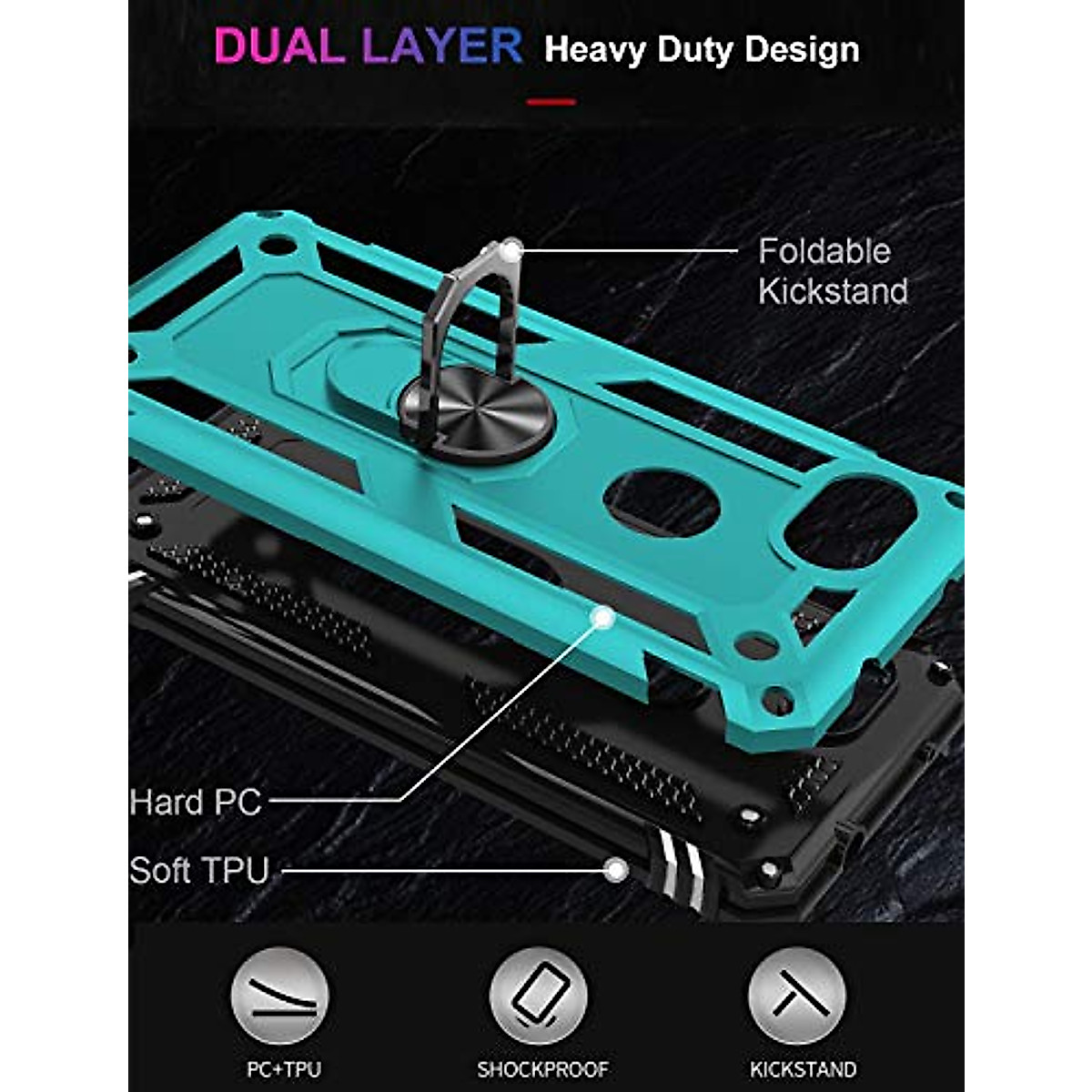 LUMARKE Google Pixel 3A Case with Screen Protector,Pass 16ft. Drop Tested Military Grade Cover with Magnetic Ring Kickstand Car Mount Holder,Protective Phone Case for Google Pixel 3A Teal