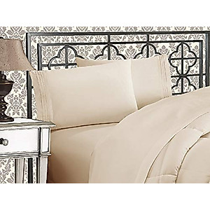 Elegant Comfort 1500 Thread Count Wrinkle & Fade Resistant Egyptian Quality Ultra Soft Luxurious 4-Piece Bed Sheet Set with Deep Pockets, Queen Beige