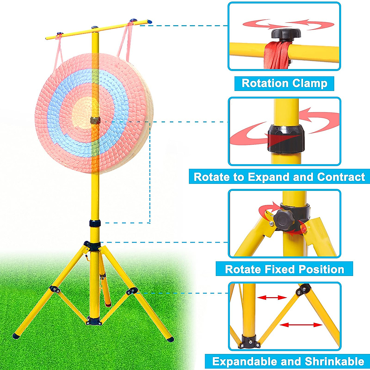 VNAKER Folded Archery Target Stand and Round Straw Archery Target Sets - Easy to Install and Carry
