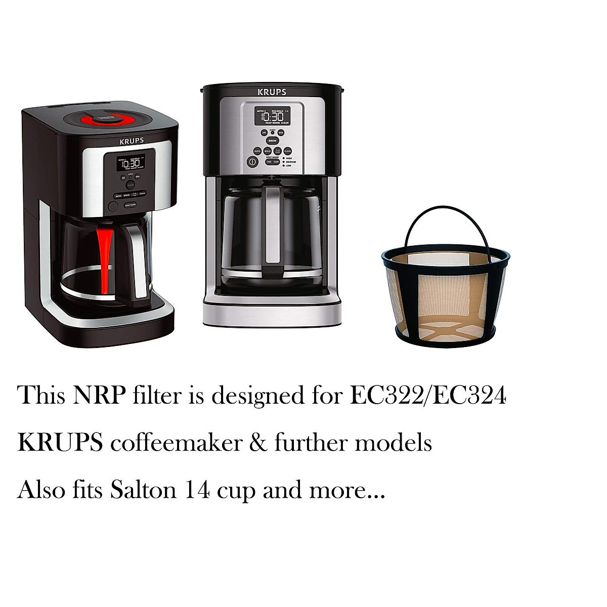 NRP Tall 14-cup Screen Basket Permanent Coffee Filter Replacement for KRUPS Coffeemaker EC422, 321-324 | Also fit other Drip Coffeemaker with Large Brew Section