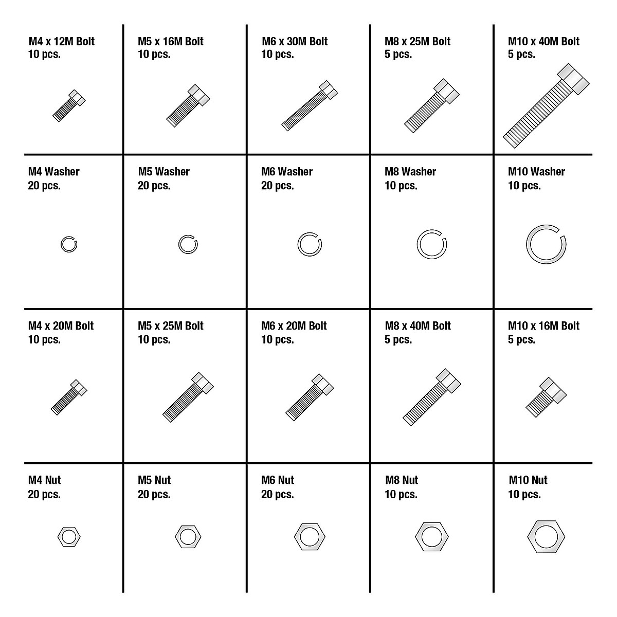 Trades Pro 836344 240Pc Zinc Metric Nut & Bolt Assortment, Combination Pack
