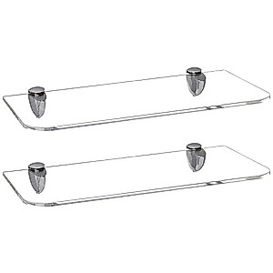 Jusalpha 2 Pack of Acrylic Glass Wall Mounted Floating Shelves with Metal Adjustable Shelf Bracket Wall Mount, 03 (17'' x 6'')