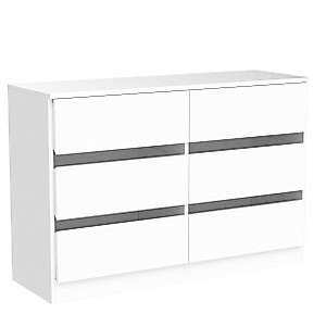 Gdvsclr 6 Drawer Double Dresser, Bedroom Dresser with Led Light, Wood Dresser for Nursery, Living Room, Hallway, Handless Design, 47.2''W×15.7''D×30.2''H (White)