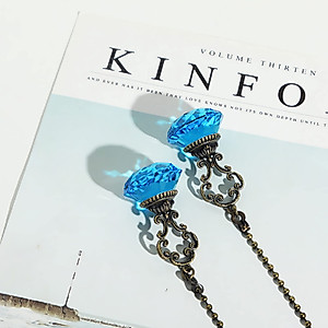 2pcs Light Blue Crystal Fan Pull Diamond Drop Vintage Pull Chain Ceiling Pull Chain Extender with Connector
