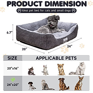 Baodan Dog Beds for Medium Large Dogs, Fluffy Cat Beds for Indoor Cats, Calming Pet Bed for Puppy and Kitty, Extra Soft & Machine Washable with Anti-Slip Bottom, Grey, 25inches