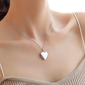 YOUFENG Love Heart Locket Necklace that Holds Pictures Polished Lockets Necklaces Birthday Gifts