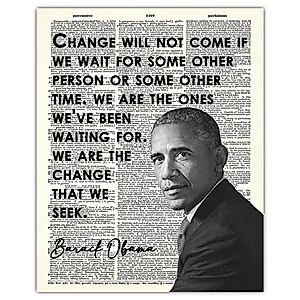 Positive Affirmations Wall Decor for Kids: "Change Will Not Come If We Wait" Barack Obama 8x10 Inspirational, Motivational Poster & Motivational Wall Art Office Decor for Men & Women