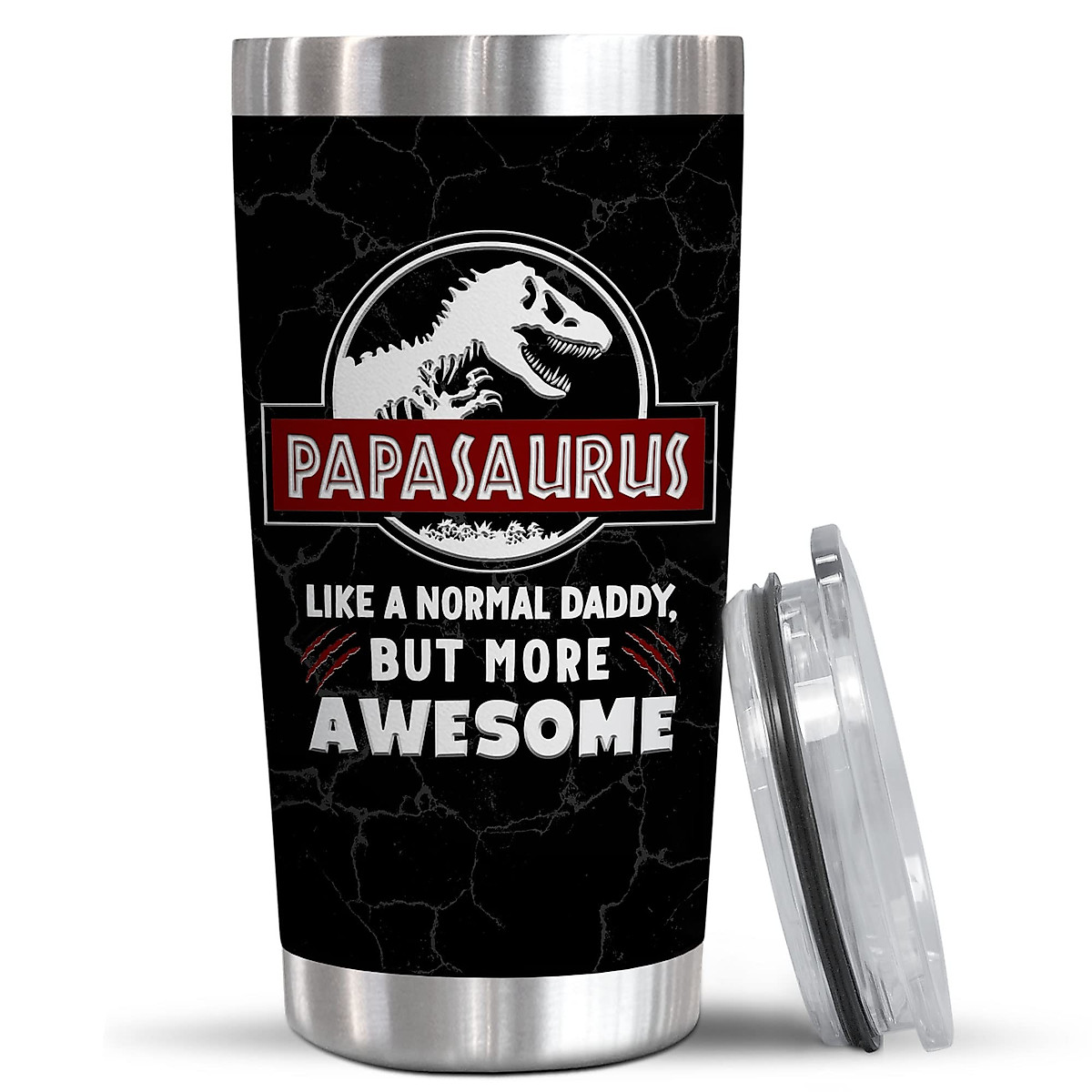 OASSIE Father's Day Gifts For Dad from Daughter Son - Saurus Papa 20 oz Stainless Steel Insulated Coffee Tumbler with Lid - Fathers Day Christmas Birthday Gifts For Dad Father Papa, Cool Stuff for Men